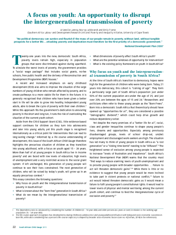 (PDF) A focus on youth: an opportunity to disrupt the intergenerational ...