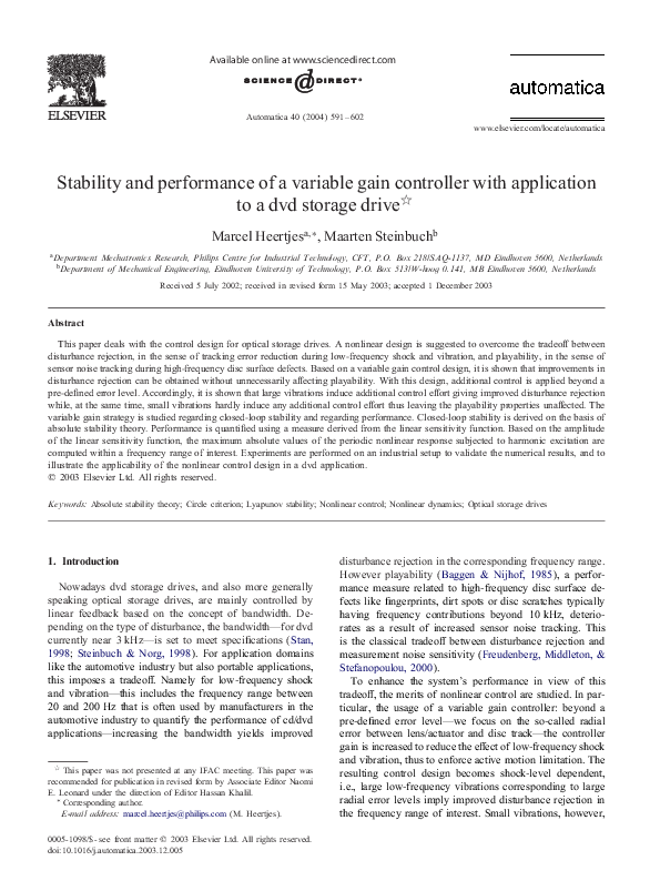 (PDF) Stability and performance of a variable gain controller with application to a dvd storage ...
