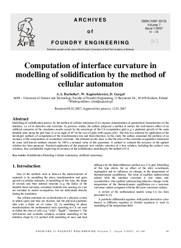 Pdf A R C H I V E S Computation Of Interface Curvature In Modelling