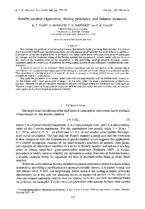 (PDF) Rossby number expansions, slaving principles, and balance dynamics
