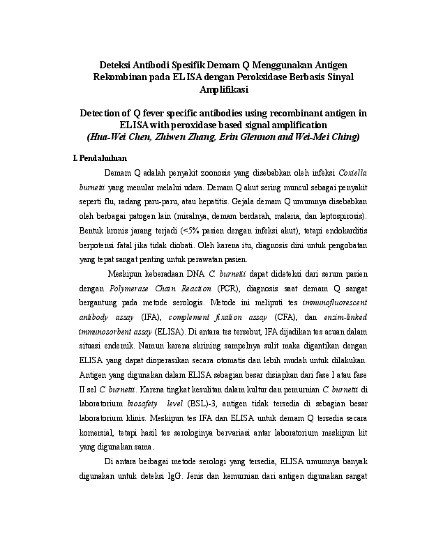 (DOC) Deteksi Antibodi Spesifik Demam Q Menggunakan Antigen Rekombinan ...