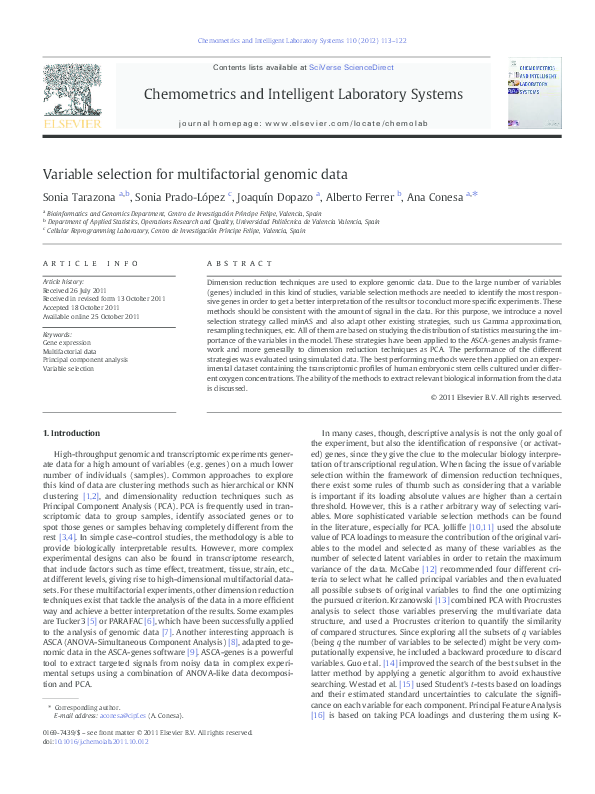 Pdf Variable Selection For Multifactorial Genomic Data
