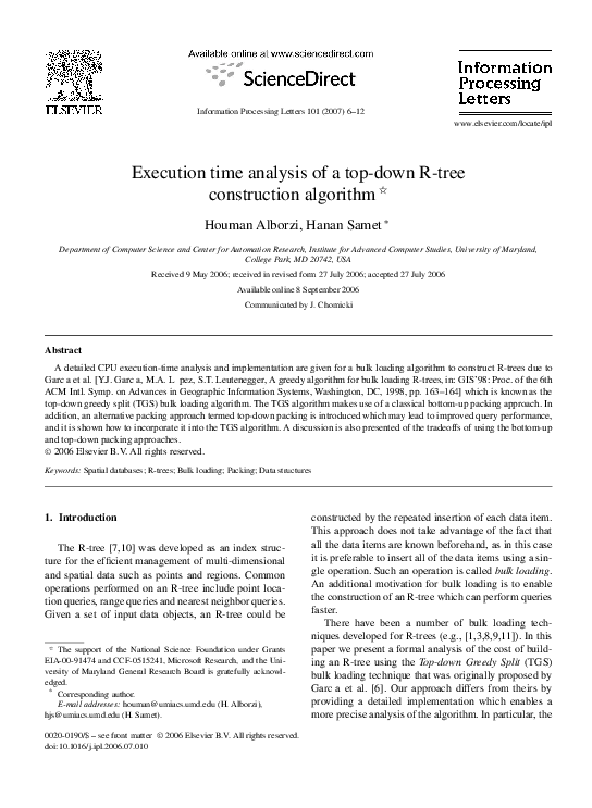 Pdf Execution Time Analysis Of A Top Down R Tree Construction Algorithm