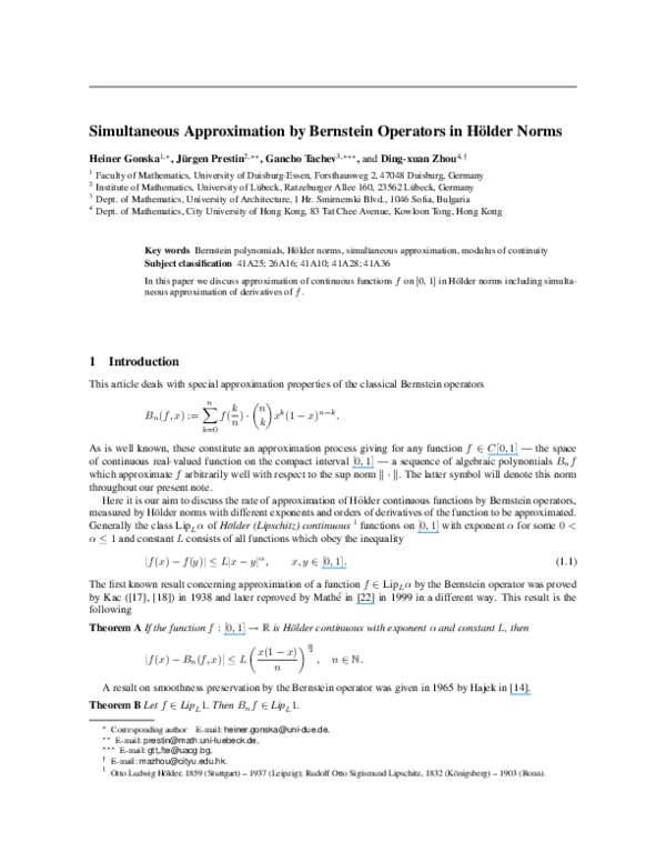 (PDF) Simultaneous approximation by Bernstein operators in Hölder norms