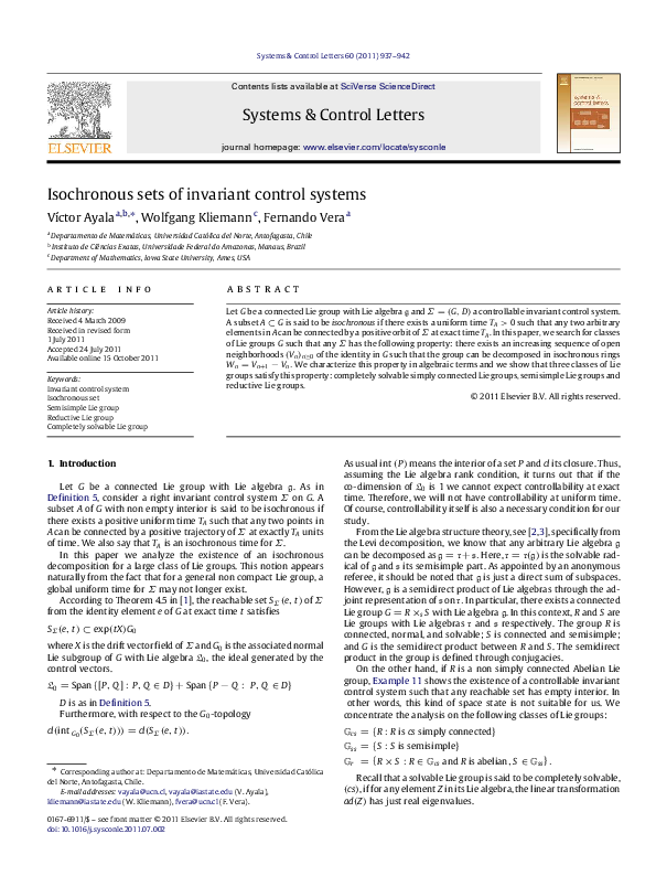 (PDF) Isochronous sets of invariant control systems