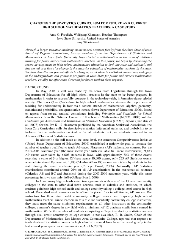 (PDF) CHANGING THE STATISTICS CURRICULUM FOR FUTURE AND CURRENT HIGH ...