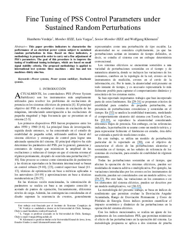 (PDF) Fine Tuning of PSS Control Parameters under Sustained Random Perturbations