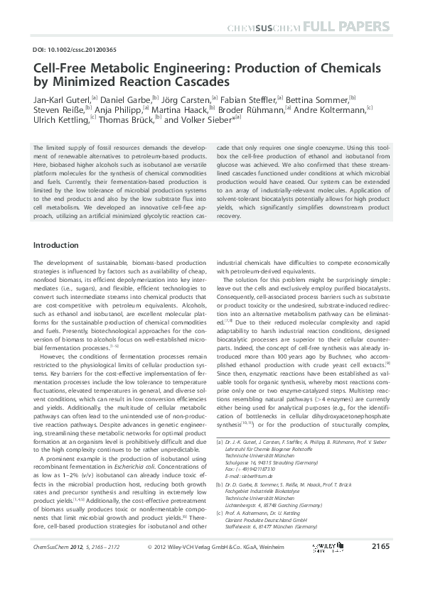 (PDF) Cell-Free Metabolic Engineering: Production of Chemicals by ...