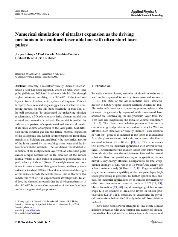 (PDF) Numerical simulation of ultrafast expansion as the driving mechanism for confined laser ...