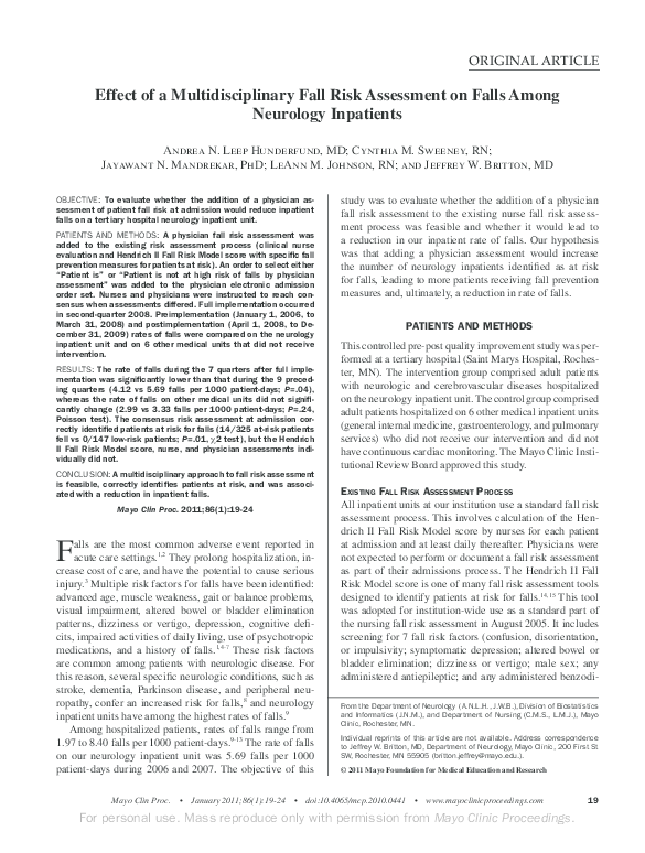 (PDF) Effect of a Multidisciplinary Fall Risk Assessment on Falls Among ...
