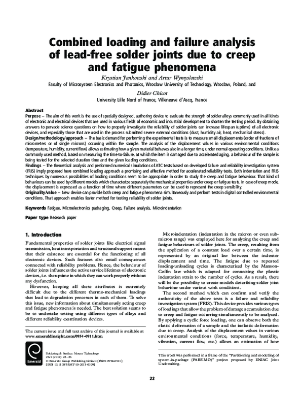 (PDF) Combined loading and failure analysis of lead-free solder joints ...