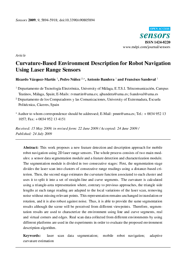 (PDF) Curvature-Based Environment Description for Robot Navigation Using Laser Range Sensors