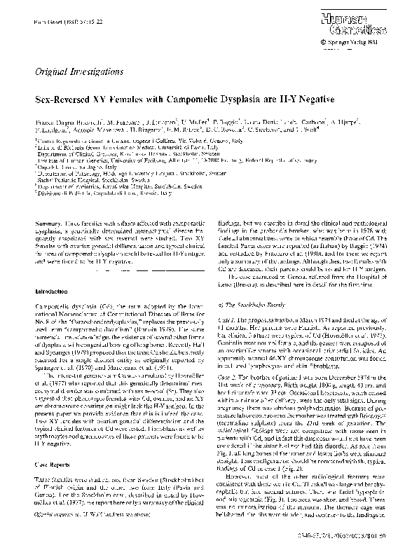 (PDF) Sex-reversed XY females with campomelic dysplasia are H-Y negative | Anders Hjerpe ...
