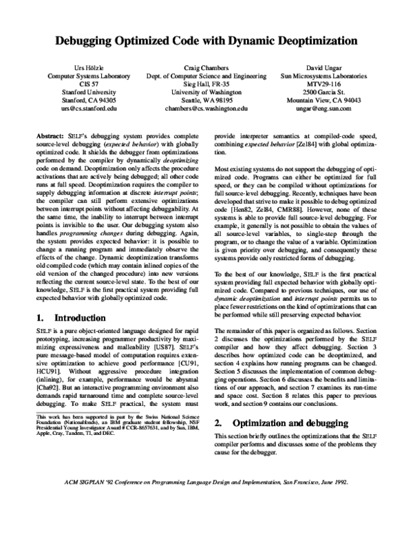 (PDF) Debugging optimized code with dynamic deoptimization