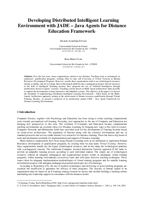 (PDF) Developing Distributed Intelligent Learning Environment with JADE — Java Agents for ...