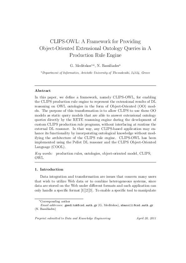 Pdf Clipsowl A Framework For Providing Object Oriented Extensional