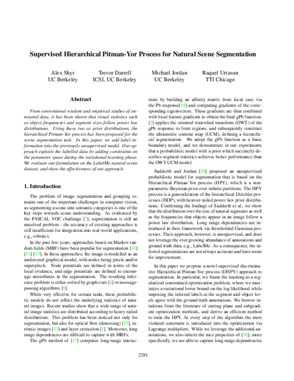 Pdf Supervised Hierarchical Pitman Yor Process For Natural Scene Segmentation Raquel Urtasun