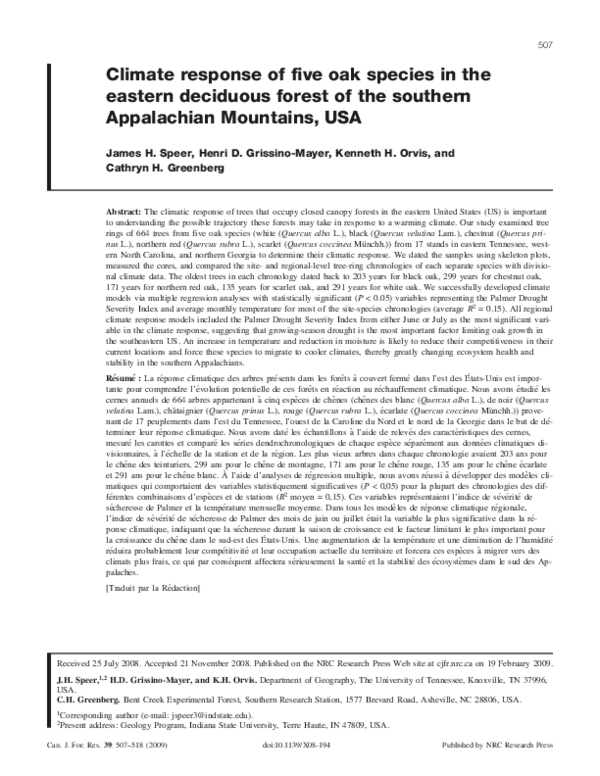 (PDF) Climate response of five oak species in the eastern deciduous ...