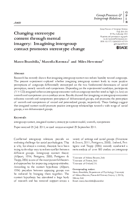 (PDF) Changing stereotype content through mental imagery: Imagining ...