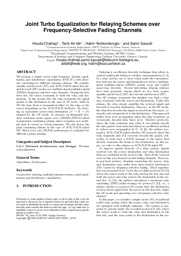 (PDF) Joint turbo equalization for relaying schemes over frequency-selective fading channels
