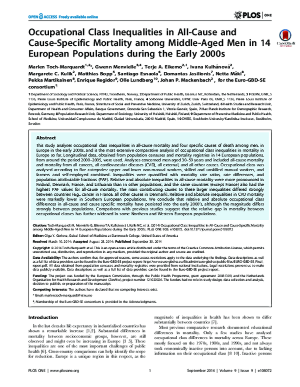 (PDF) Occupational Class Inequalities in All-Cause and Cause-Specific ...