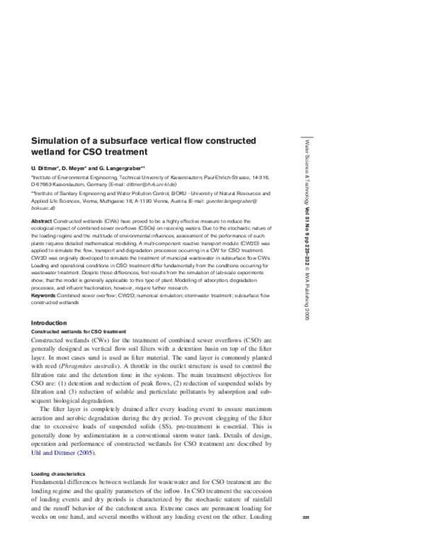 Pdf Simulation Of A Subsurface Vertical Flow Constructed Wetland For