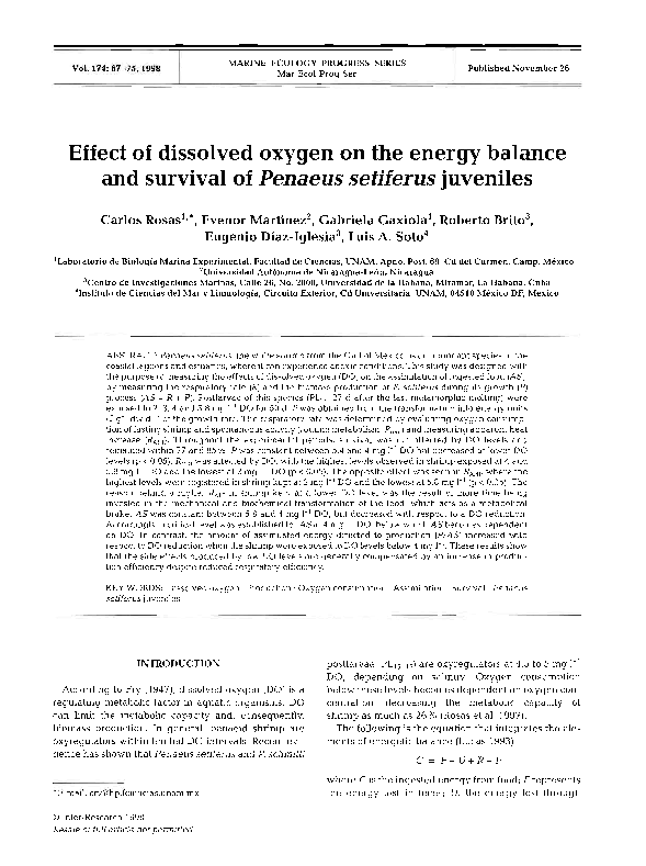 (PDF) Effect of dissolved oxygen on the energy balance and survival of ...