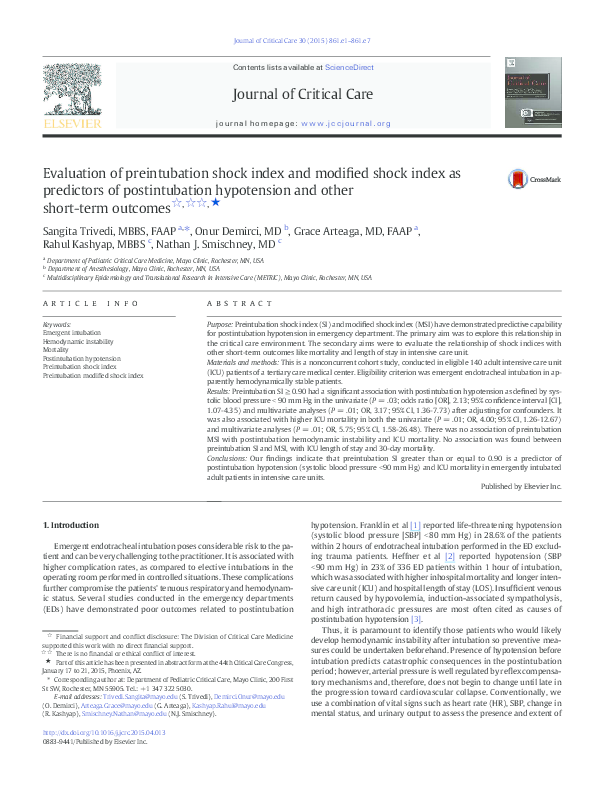 (PDF) Evaluation of Pre-Intubation Shock Index and Modified Shock Index ...