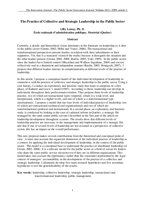 (PDF) The Practice of Collective and Strategic Leadership in the Public ...