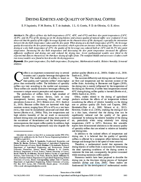 (PDF) Drying Kinetics and Quality of Natural Coffee