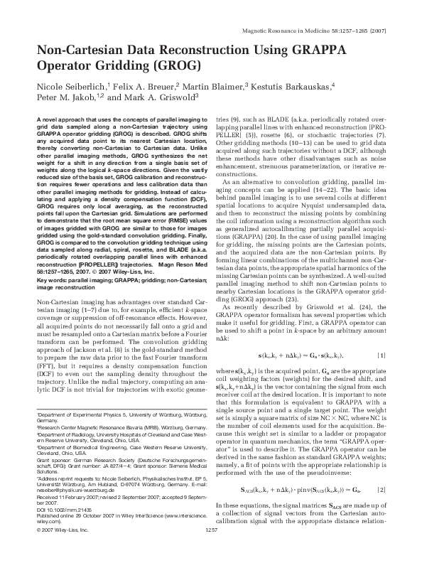 (PDF) Non-Cartesian data reconstruction using GRAPPA operator gridding ...