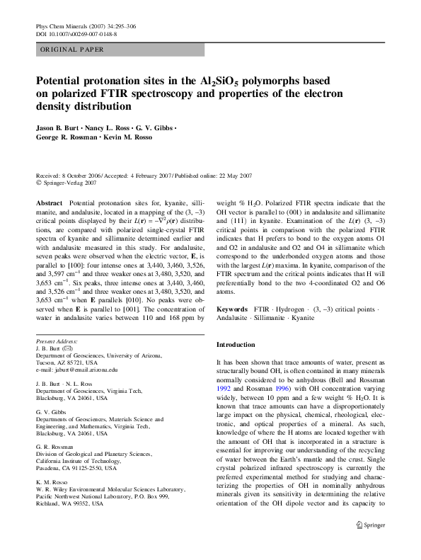 (PDF) Potential protonation sites in the Al2SiO5 polymorphs based on ...
