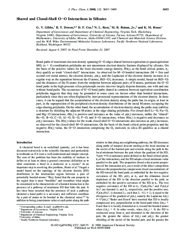 (PDF) Shared and Closed-Shell O−O Interactions in Silicates