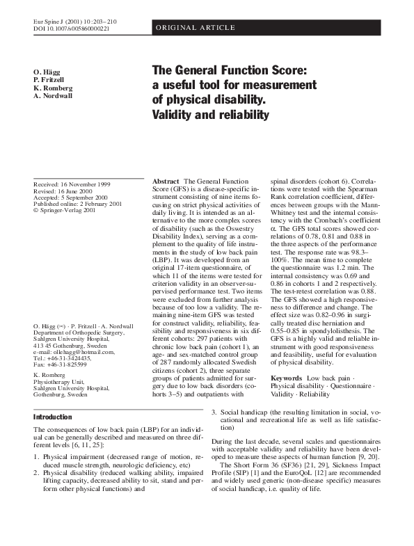(PDF) The General Function Score: a useful tool for measurement of ...
