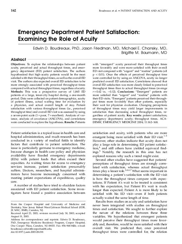 (PDF) Emergency Department Patient Satisfaction: Examining the Role of ...