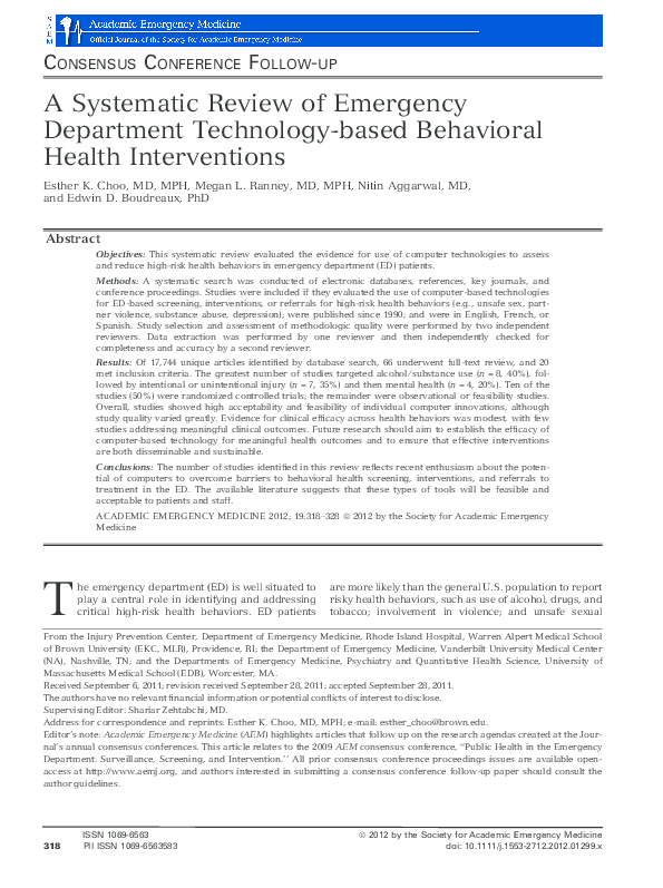 (PDF) A Systematic Review of Emergency Department Technology-based ...