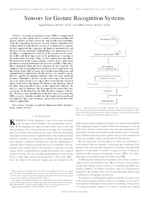 (PDF) Sensors for Gesture Recognition Systems