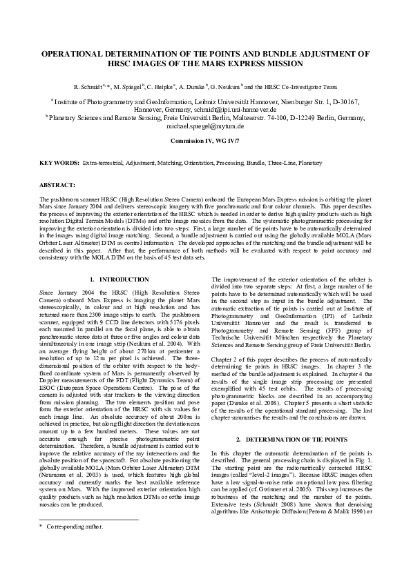 (PDF) OPERATIONAL DETERMINATION OF TIE POINTS AND BUNDLE ADJUSTMENT OF ...