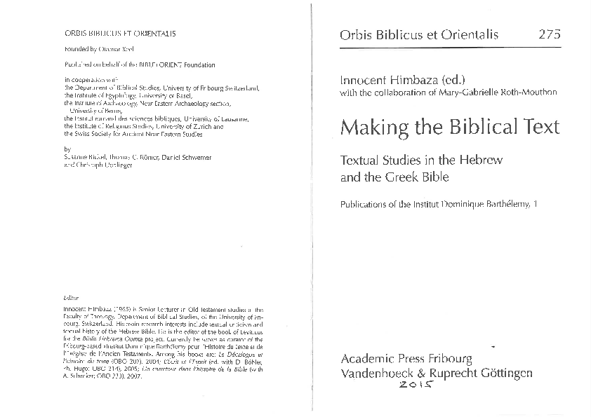 T. Römer, « From Deuteronomistic History to Nebiim and Torah », in I ...