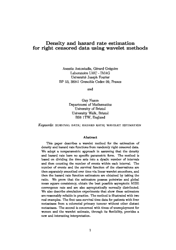 (PDF) Density and hazard rate estimation for right-censored data by using wavelet methods