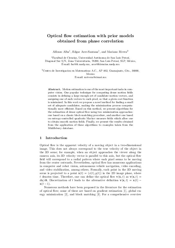 (PDF) Optical Flow Estimation with Prior Models Obtained from Phase Correlation