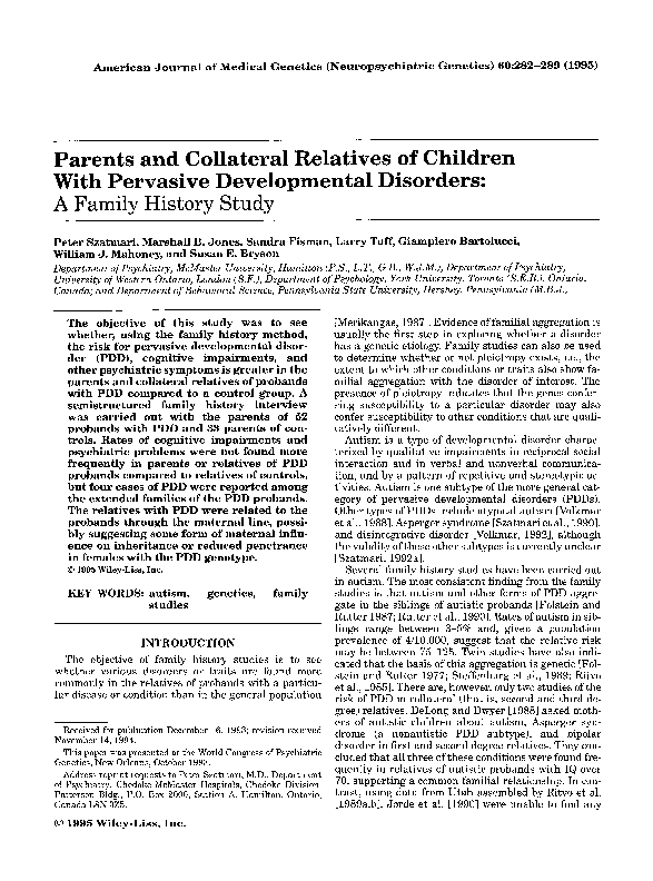 (PDF) Parents and collateral relatives of children with pervasive ...