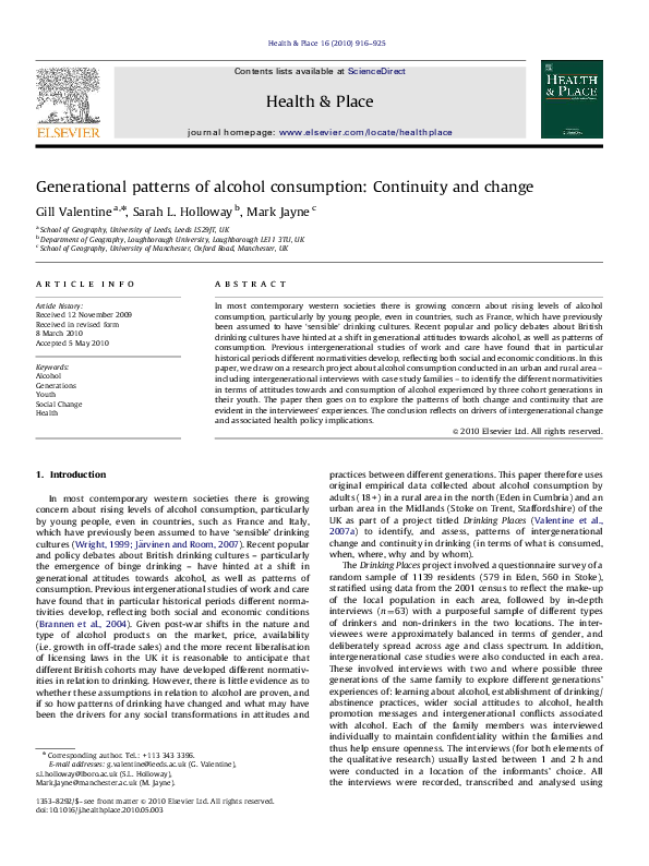 (PDF) Generational patterns of alcohol consumption: Continuity and change