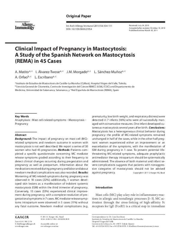 (PDF) Clinical Impact of Pregnancy in Mastocytosis: A Study of the ...