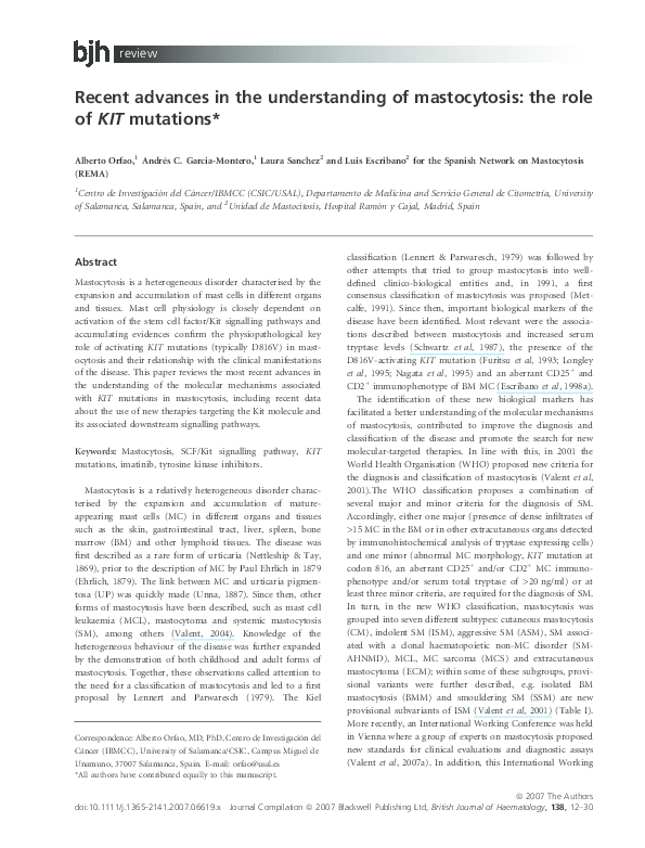 (PDF) Recent advances in the understanding of mastocytosis: the role of ...