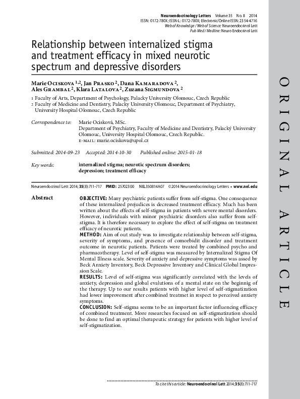 (PDF) Relationship between internalized stigma and treatment efficacy ...