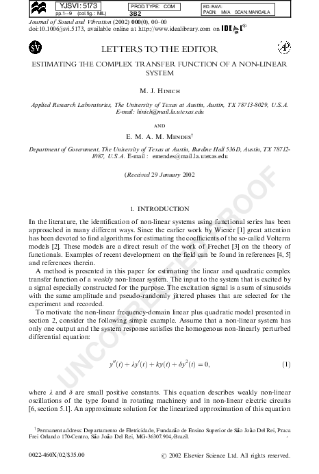 (PDF) ESTIMATING THE COMPLEX TRANSFER FUNCTION OF A NON-LINEAR SYSTEM