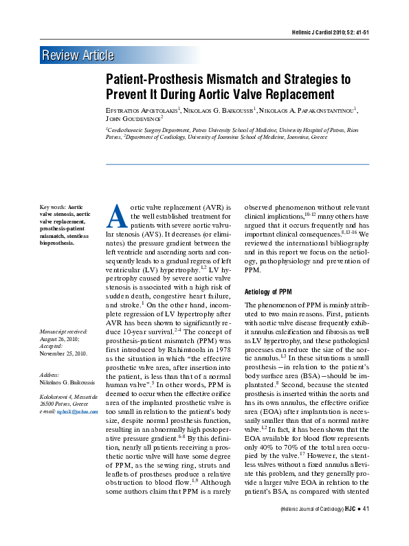 (PDF) Patient-prosthesis mismatch and strategies to prevent it during aortic valve replacement