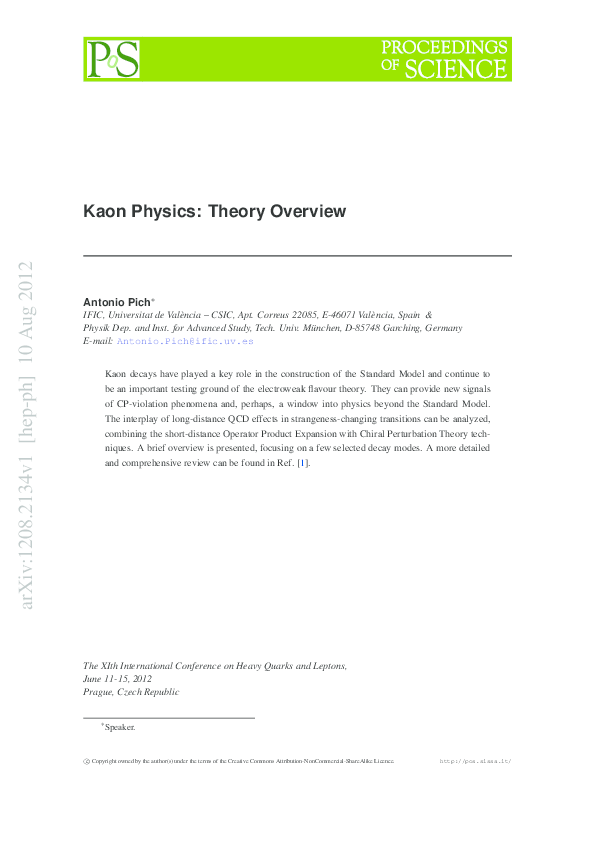 (PDF) Kaon Physics: Theory Overview