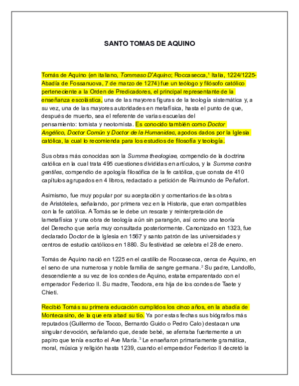 (DOC) Filosofo italiano nacio en 1224 y murio en 1274